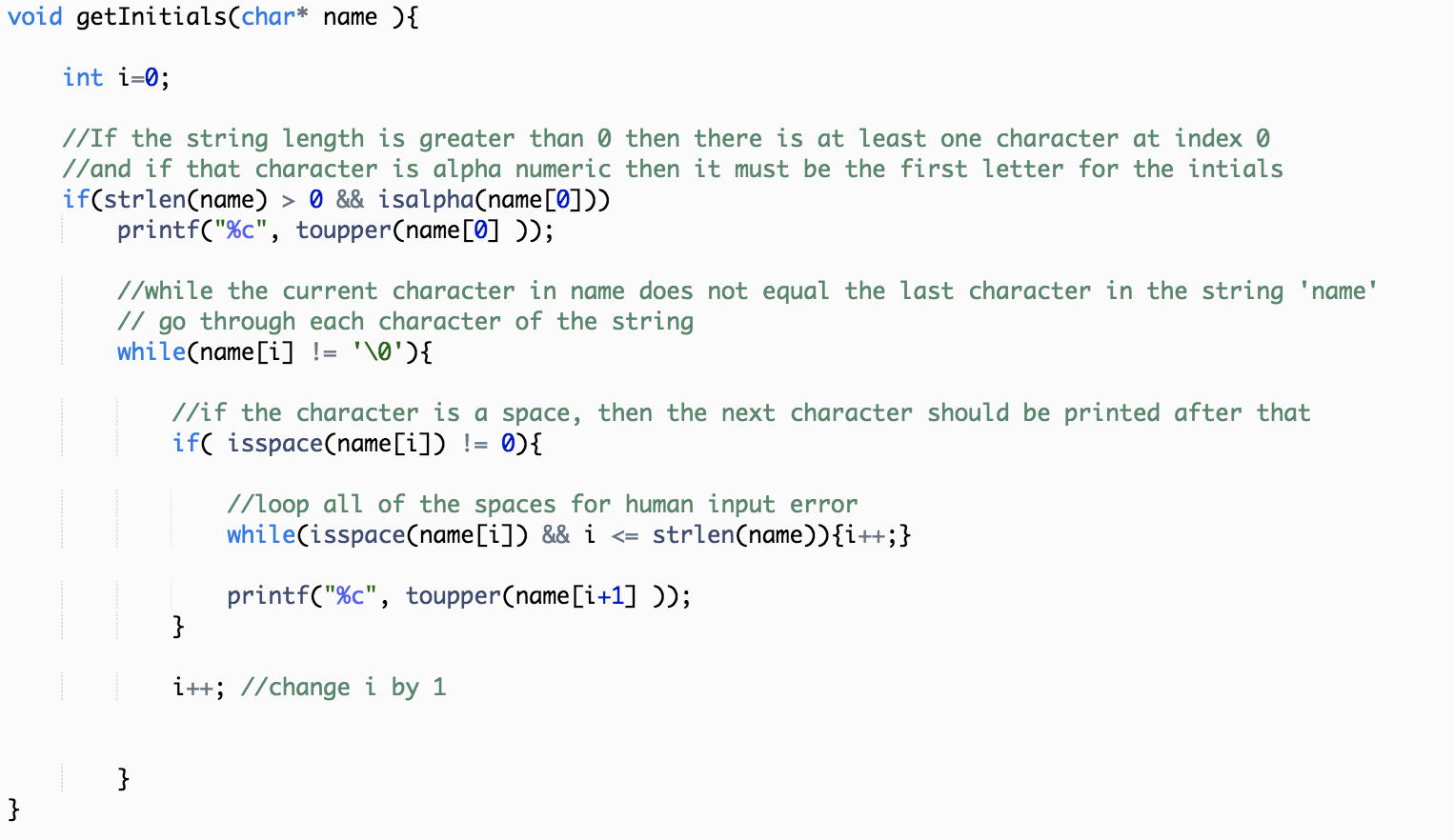 I'm new to coding, and having trouble with my initials project for cs50 ...