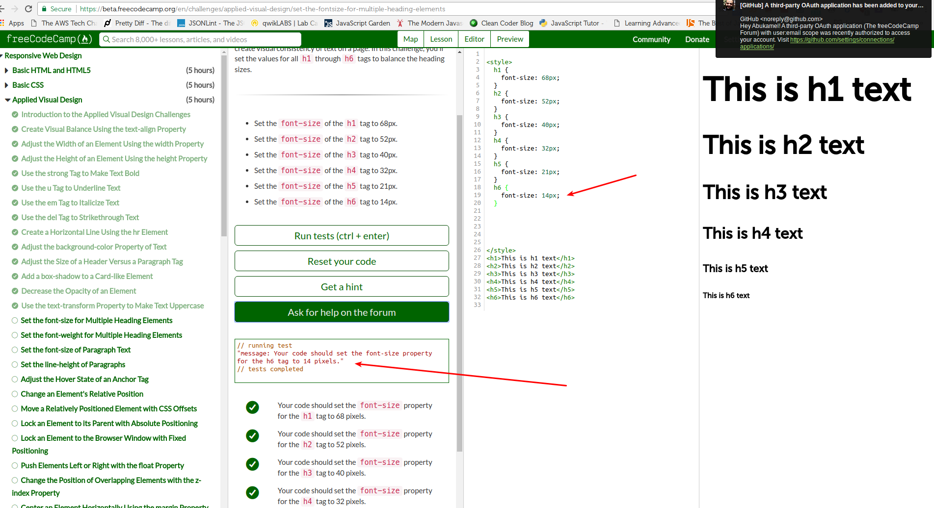 Set the fontsize for multiple heading elements HTML CSS The